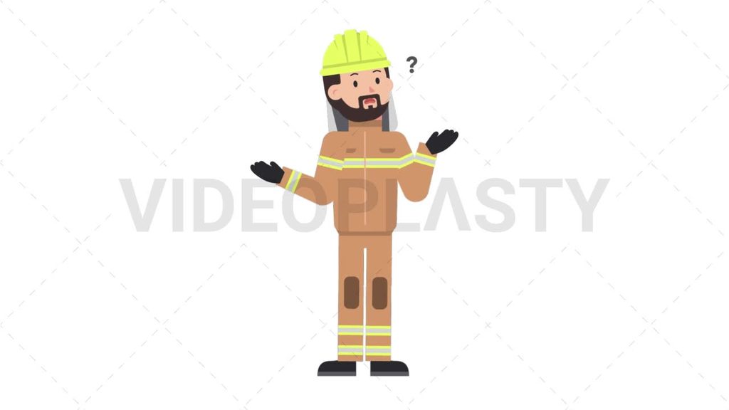 Arab Firefighter Confused [Royalty-Free Stock Animation] | VideoPlasty