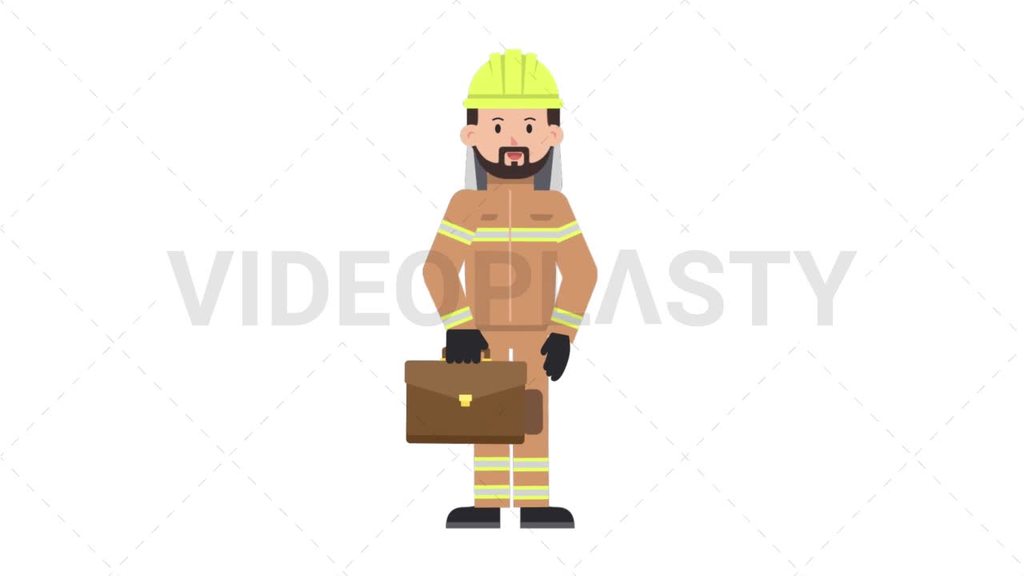 Arab Firefighter Waving with Briefcase [Royalty-Free Stock Animation ...