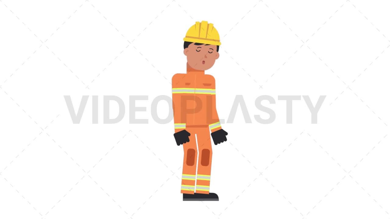 Asian Male Firefighter Sleepy [Royalty-Free Stock Animation] | VideoPlasty