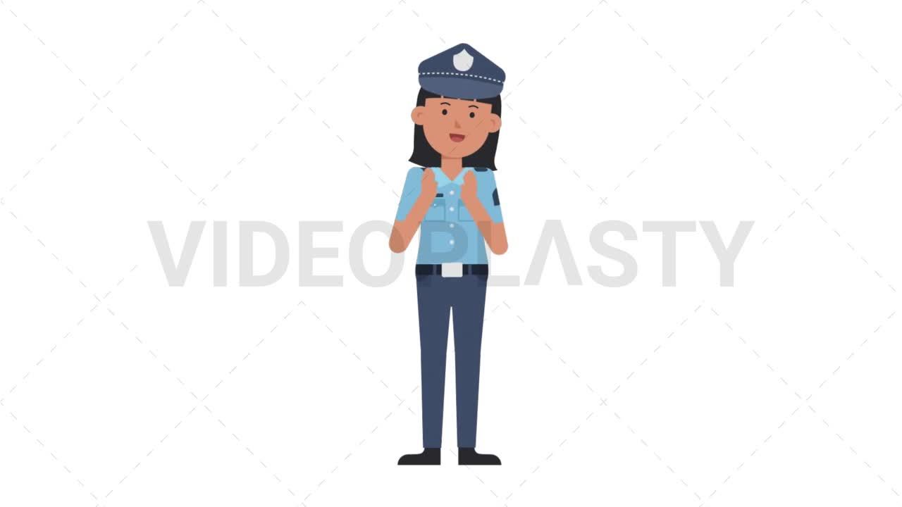Asian Policewoman Clapping [Royalty-Free Stock Animation] | VideoPlasty