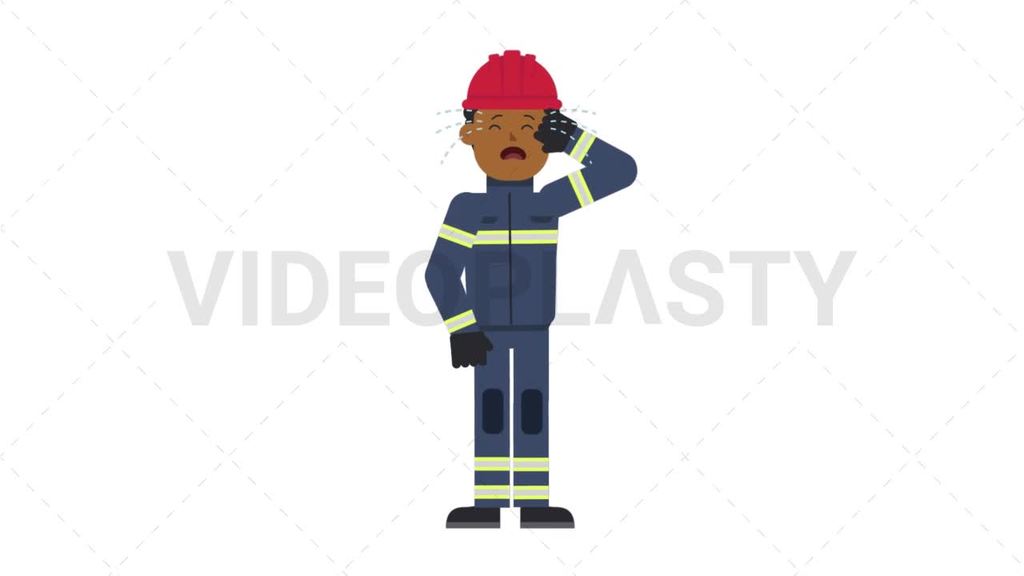 Black Male Firefighter Crying [Royalty-Free Stock Animation] | VideoPlasty