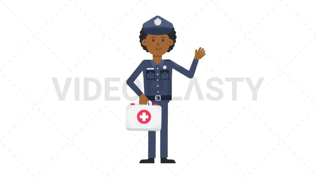 Black Policeman Holding First Aid Kit [Royalty-Free Stock Animation ...