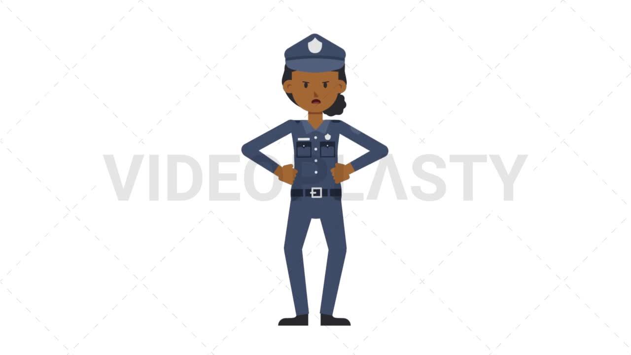 Black Policewoman Angry [Royalty-Free Stock Animation] | VideoPlasty