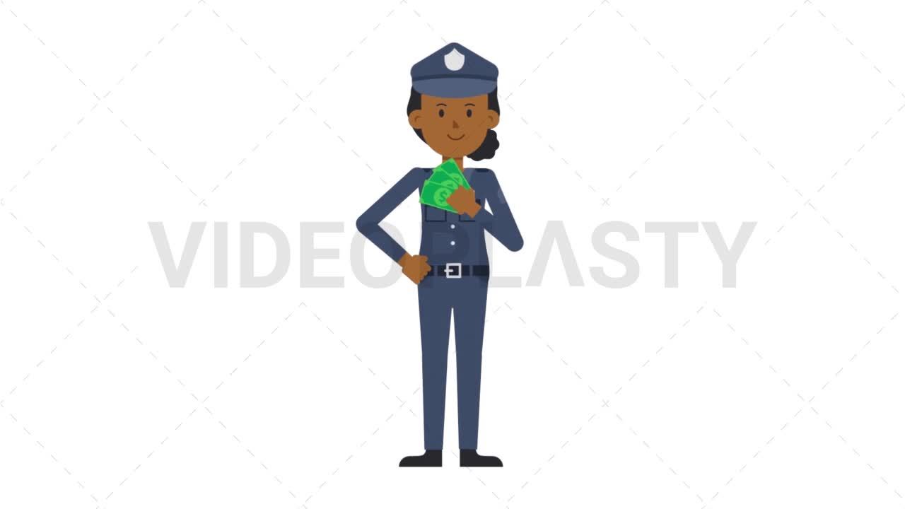 Black Policewoman Holding Cash [Royalty-Free Stock Animation] | VideoPlasty