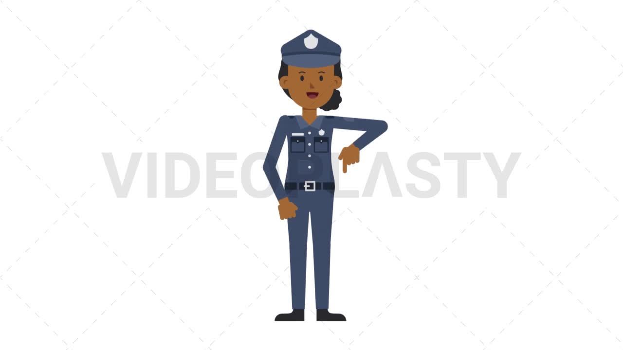 Black Policewoman Pointing Below [Royalty-Free Stock Animation] | VideoPlasty