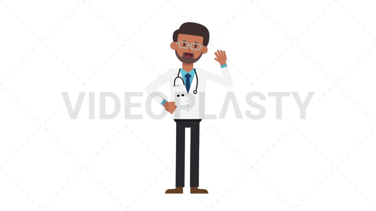 Indian Male Doctor Waving | Stock Animation - VideoPlasty