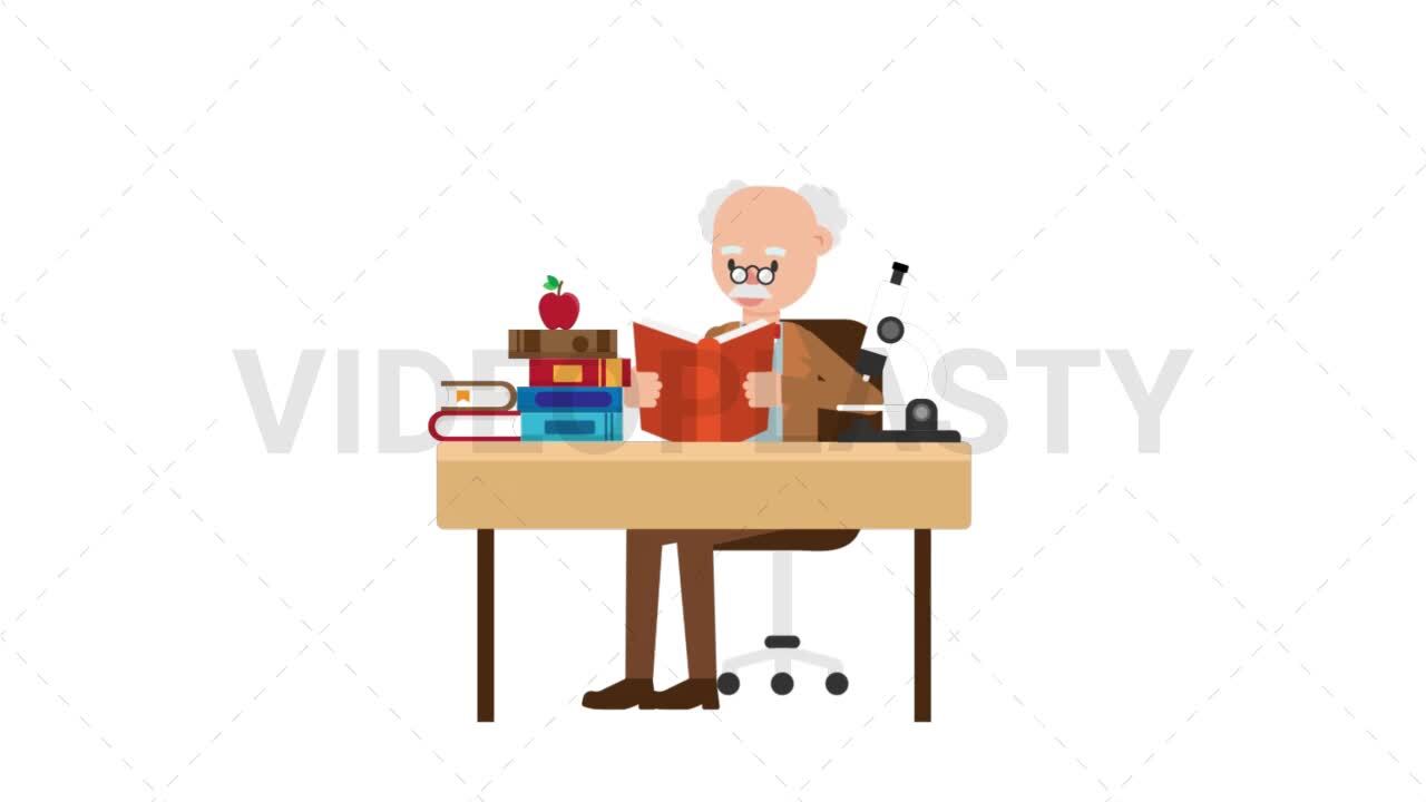Professor Reading a Book at his Desk [Royalty-Free Stock Animation ...