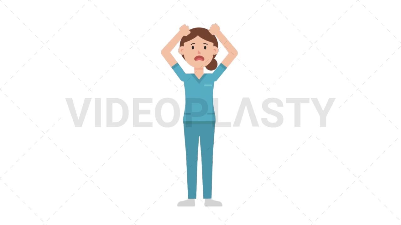 White Female Nurse Stressed | Stock Animation - VideoPlasty