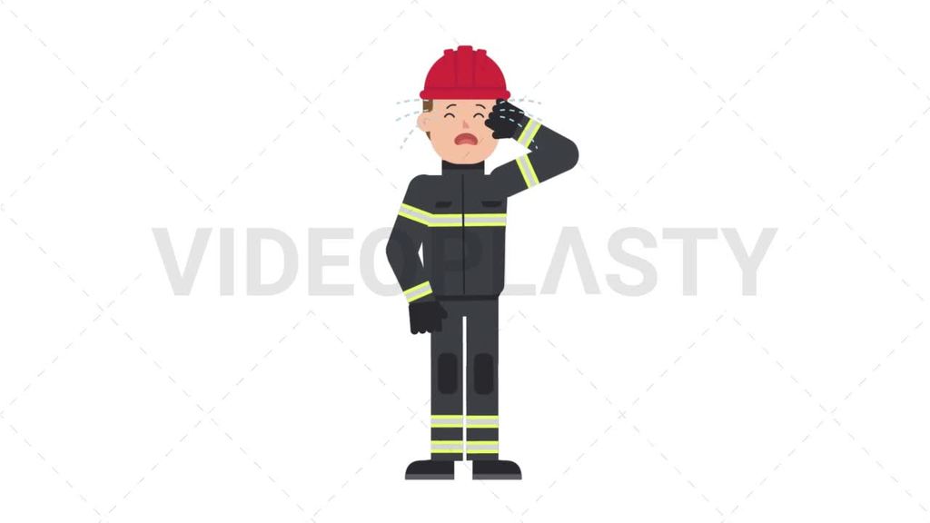 White Male Firefighter Crying [Royalty-Free Stock Animation] | VideoPlasty