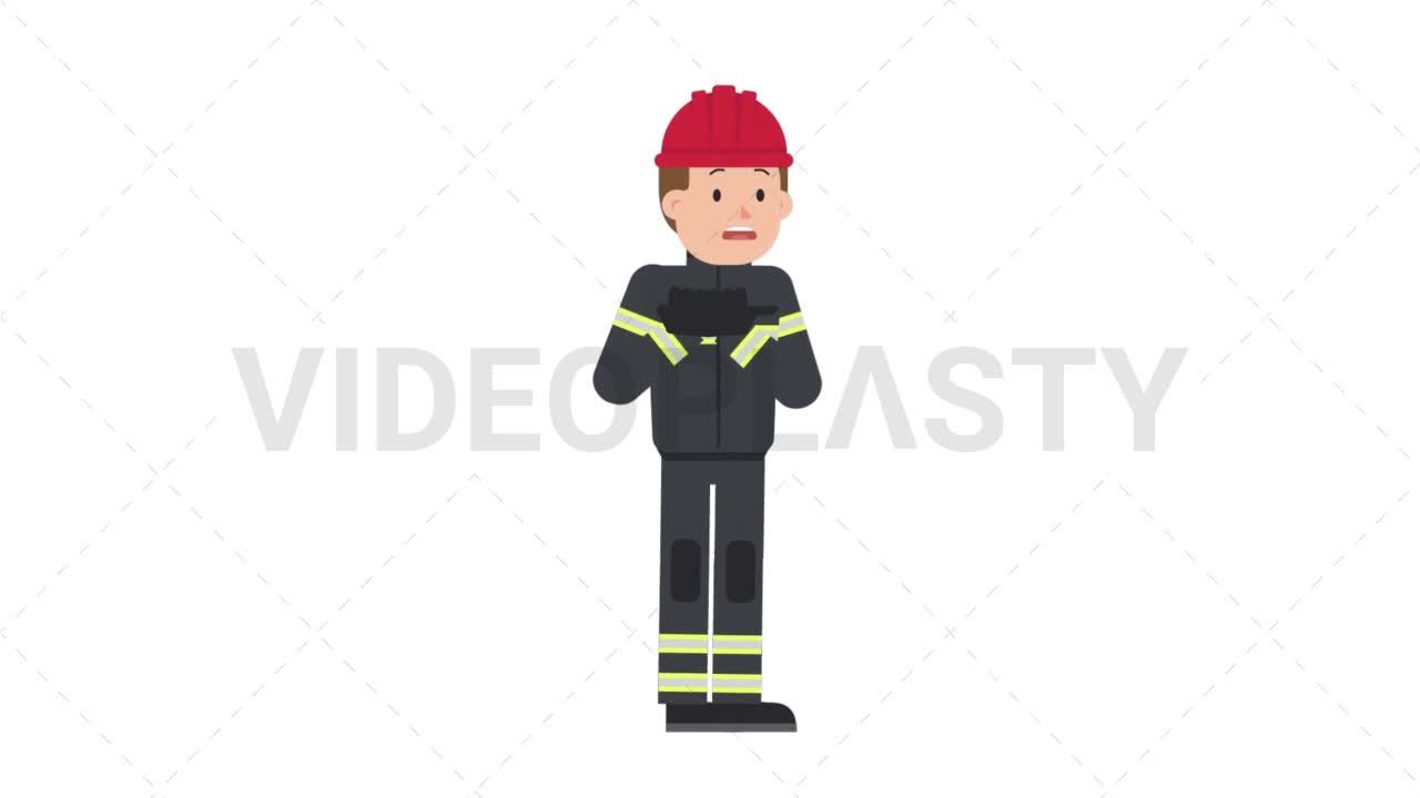 White Male Firefighter Scared [Royalty-Free Stock Animation] | VideoPlasty