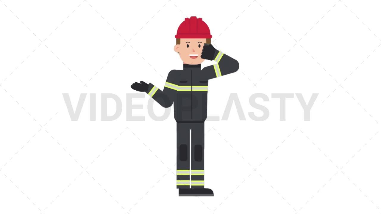 White Male Firefighter Talking on the Phone Happy | Stock Animation ...