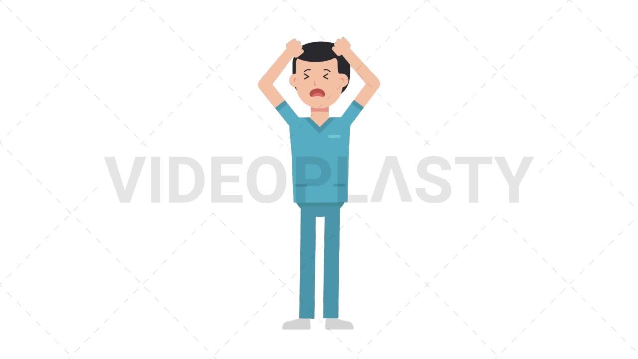 White Male Nurse Stressed [Royalty-Free Stock Animation] | VideoPlasty