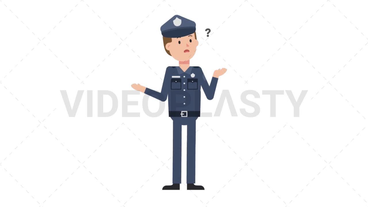 White Policeman Confused | Stock Animation - VideoPlasty