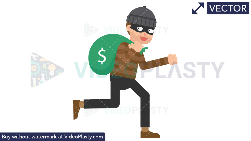 Criminal Running with a Bag of Money [Vector Image Clipart] | VideoPlasty